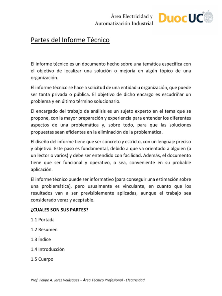 Partes Del Informe Técnico | PDF