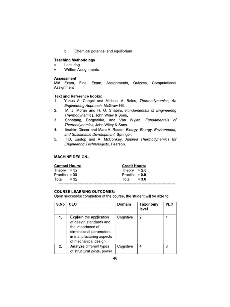 Machine Design 1 Scheme of Study | PDF