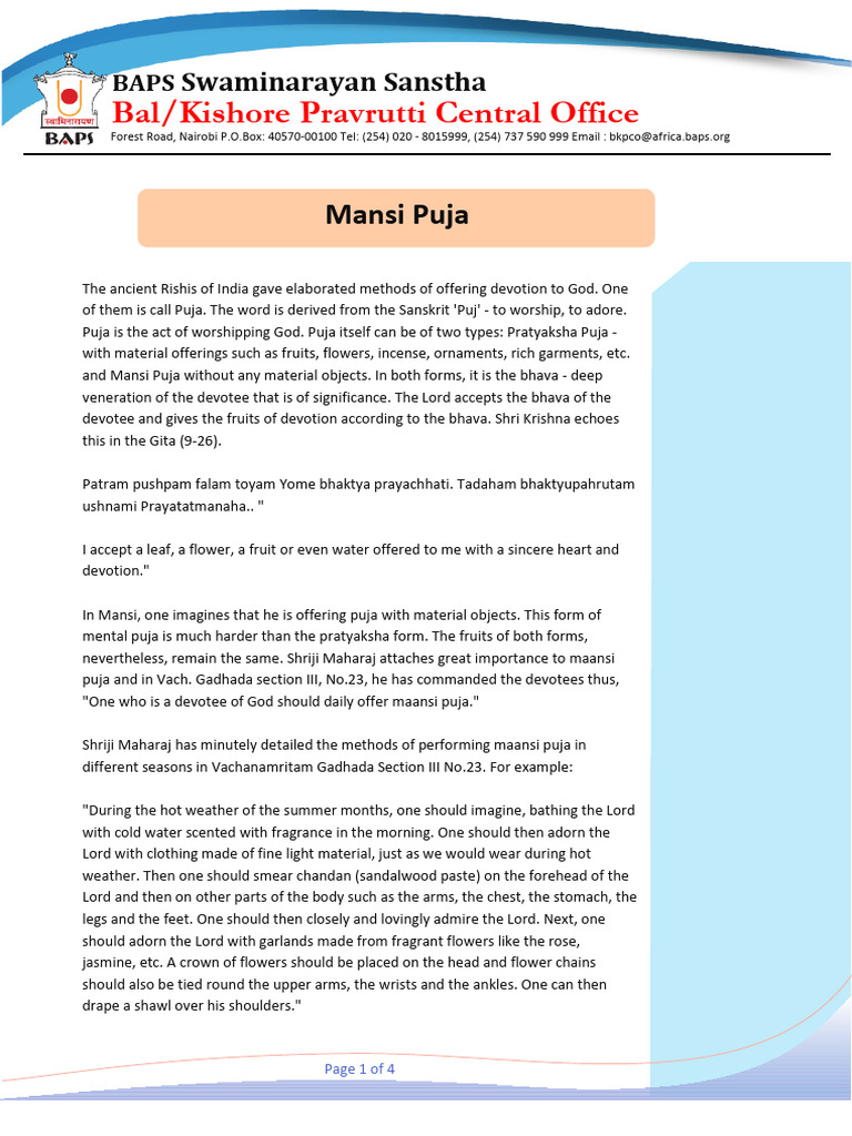 Mansi Puja | PDF | Relaxation (Psychology) | Bhakti
