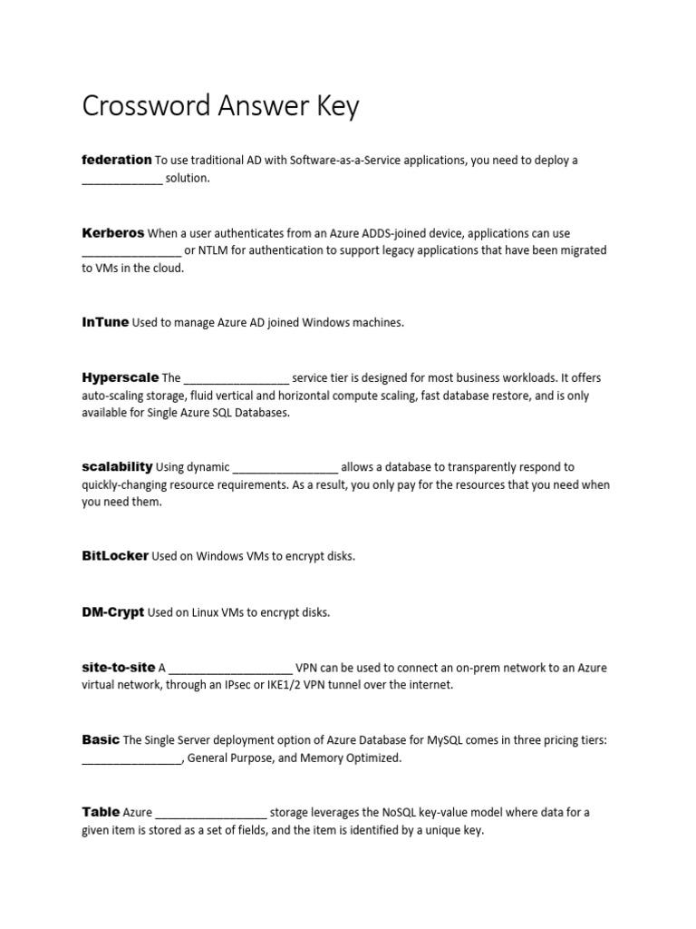 002 Crossword-Answer-Key | PDF | Microsoft Azure | Databases