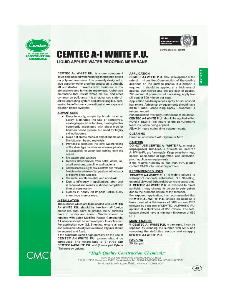 1. Cemtec A1 White PU | PDF