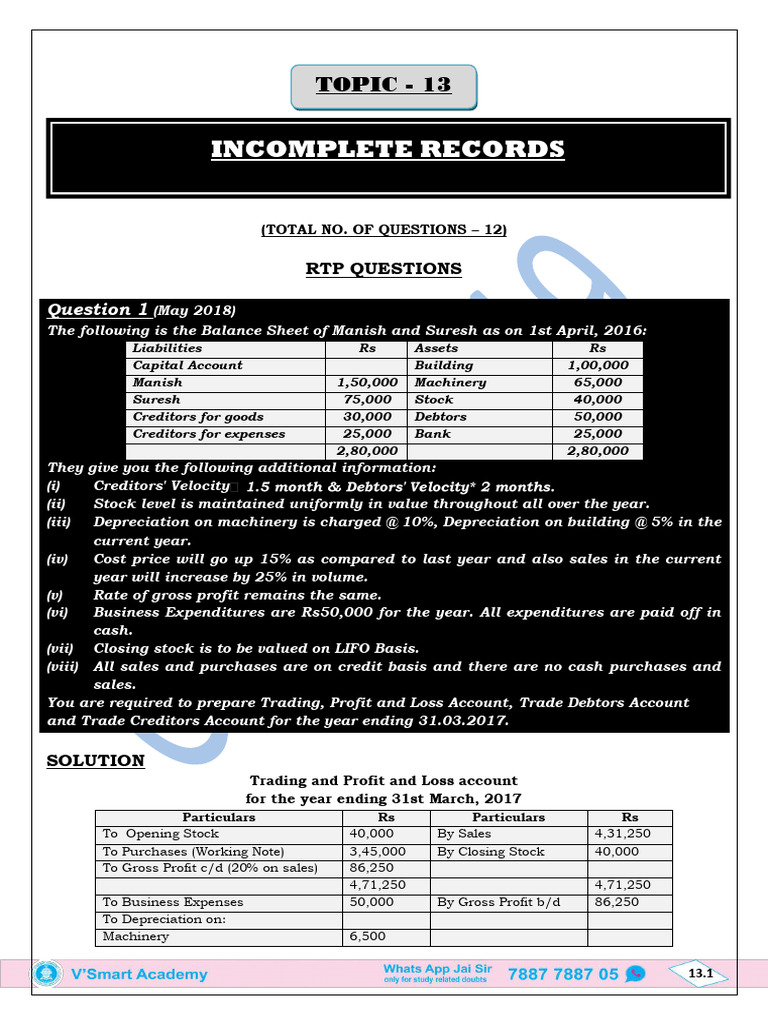 Incomplete Records | PDF | Debits And Credits | Expense