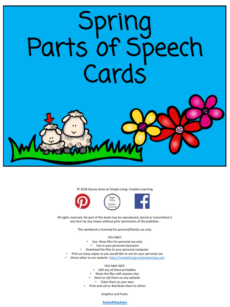 Parts of Speech Cards | PDF
