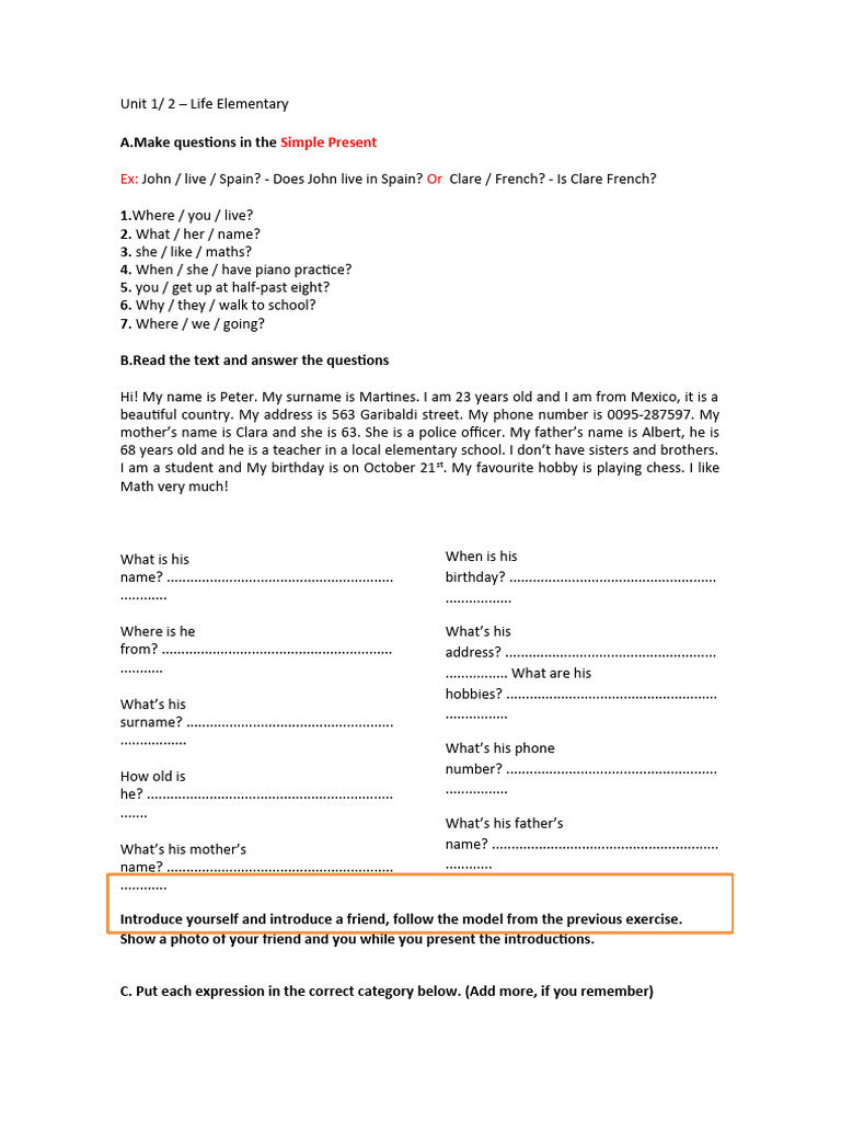 Simple Present Questions and Introductions | PDF