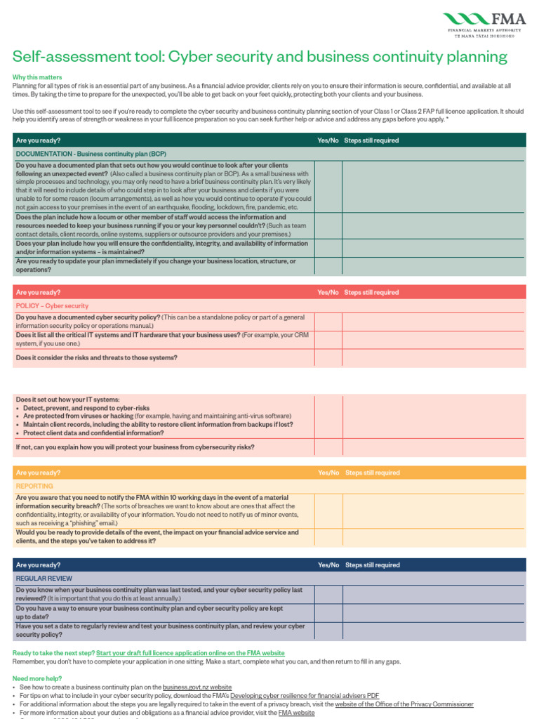 Self Assessment Tool Cyber Security and BCP | Download Free PDF ...