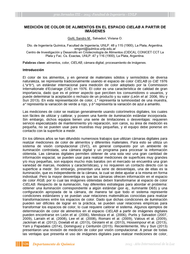 Medición De Color De Alimentos En El Espacio Cielab A Partir De