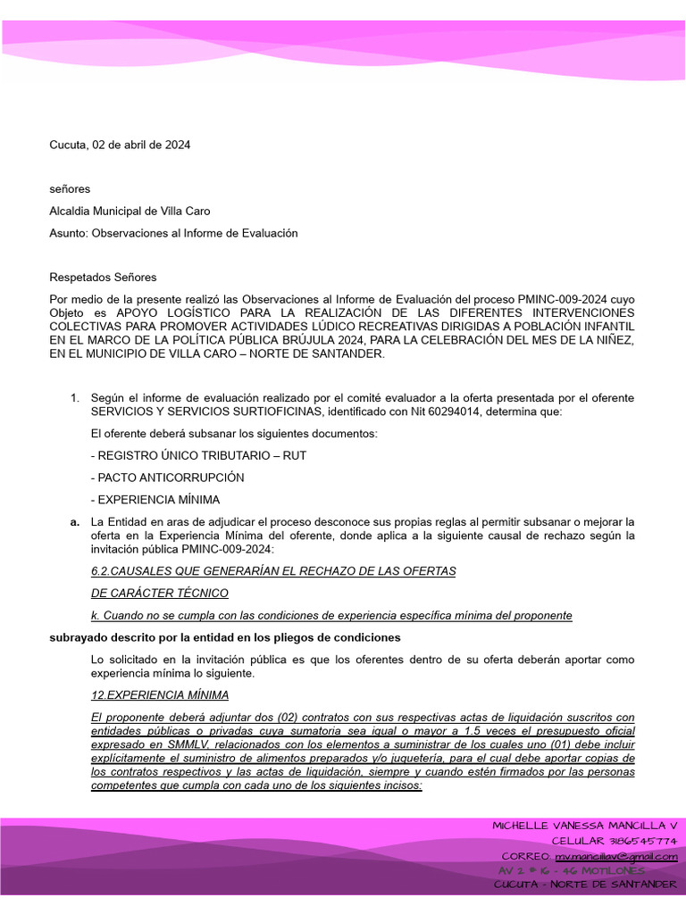 Observaciones Al Informe de Evaluacion | PDF