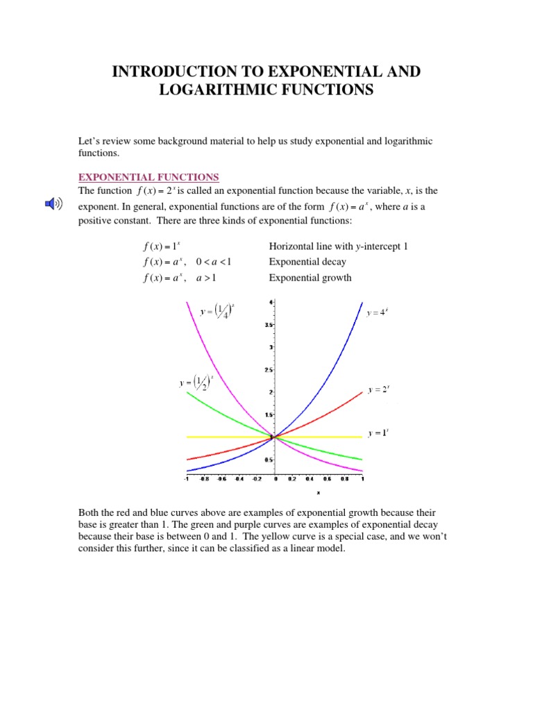 Introduction To Exponential & Logarithmic Functions | PDF | Exponential Function | Logarithm