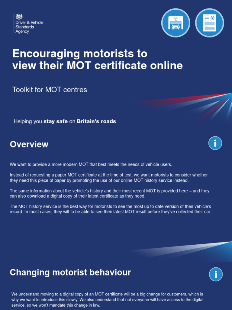 Encouraging Motorists To View Their Certificate Online Toolkit December 2023 | PDF | Online And ...
