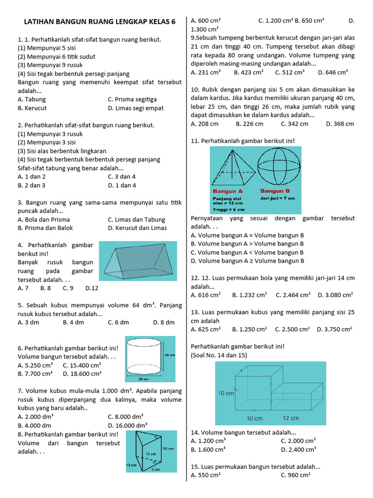 Latihan Bangun Ruang Lengkap Kelas 6 | PDF | Griya & Taman