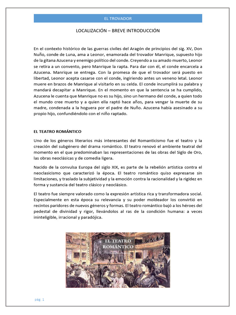 Ficha Lectura El Trovador | PDF | Romanticismo | Il Trovatore