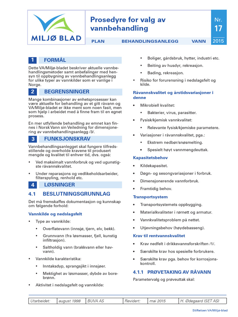 Blad-17 - 21.09.16 PROSEDYRE FOR VALG AV VANNBEHANDLING | PDF