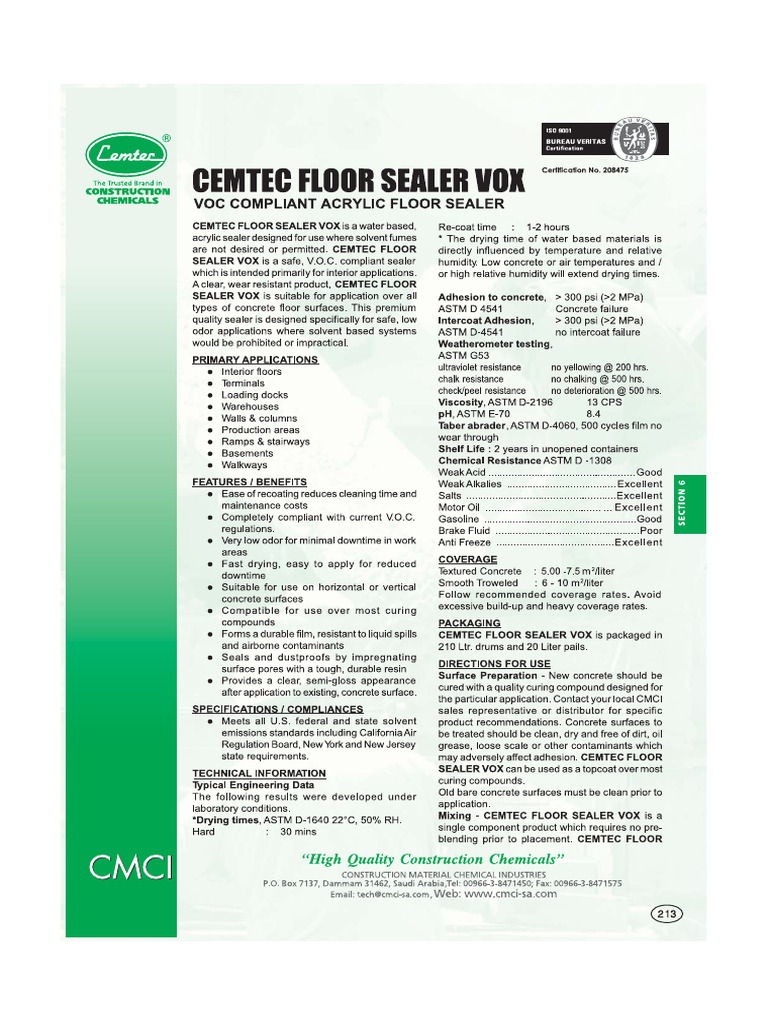 Cemtec Floor Sealer Vox | PDF