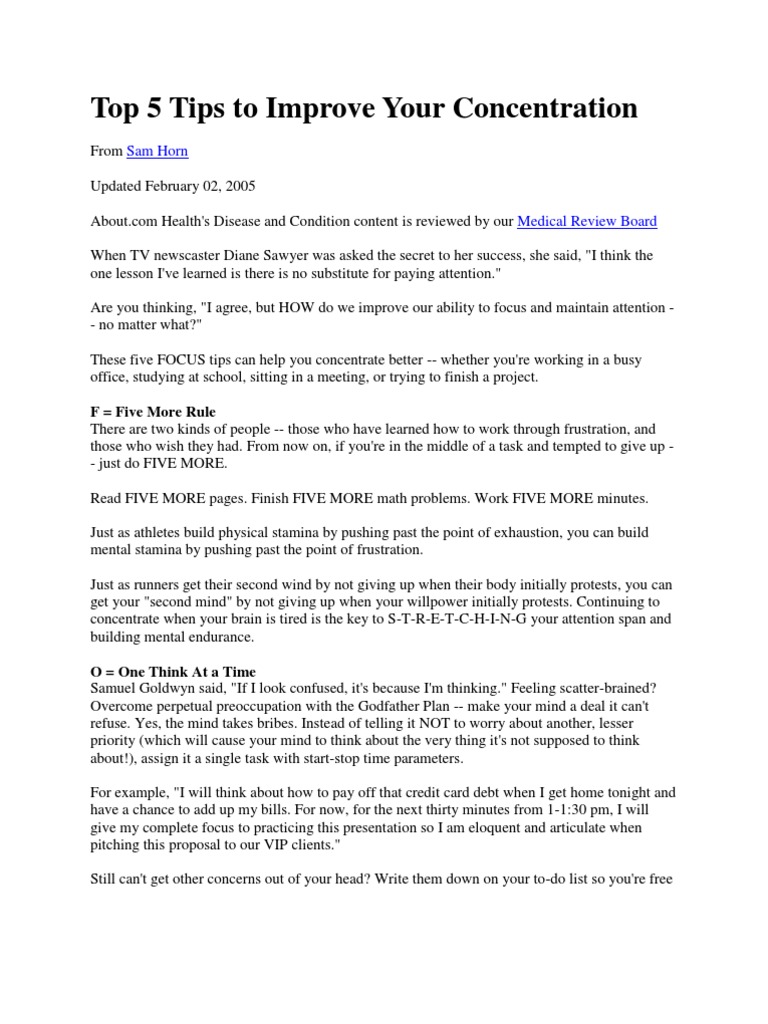 Top 5 Tips To Improve Your Concentration | PDF | Attention | Mind