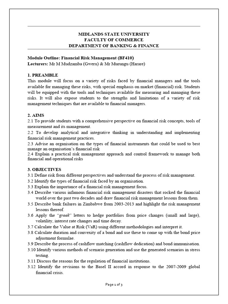 BF410 Course Outline 2022 | PDF | Value At Risk | Risk