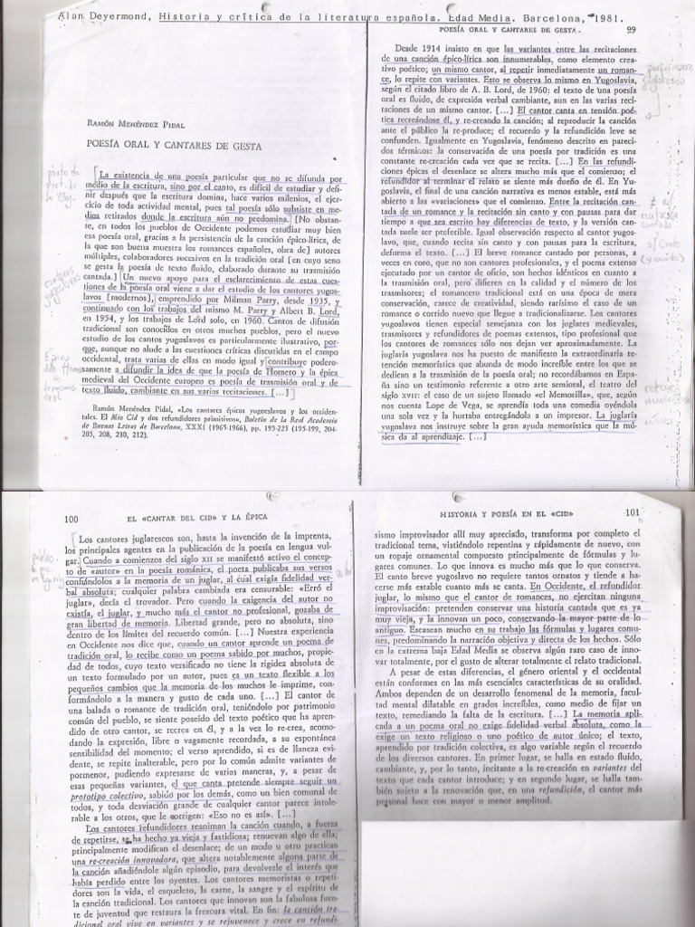 Poesía Oral y Cantares de Gesta Menéndez Pidal | PDF