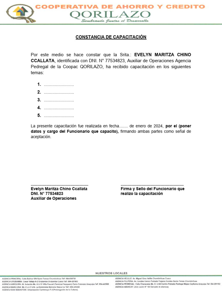 Modelo De Constancia De Capacitacion