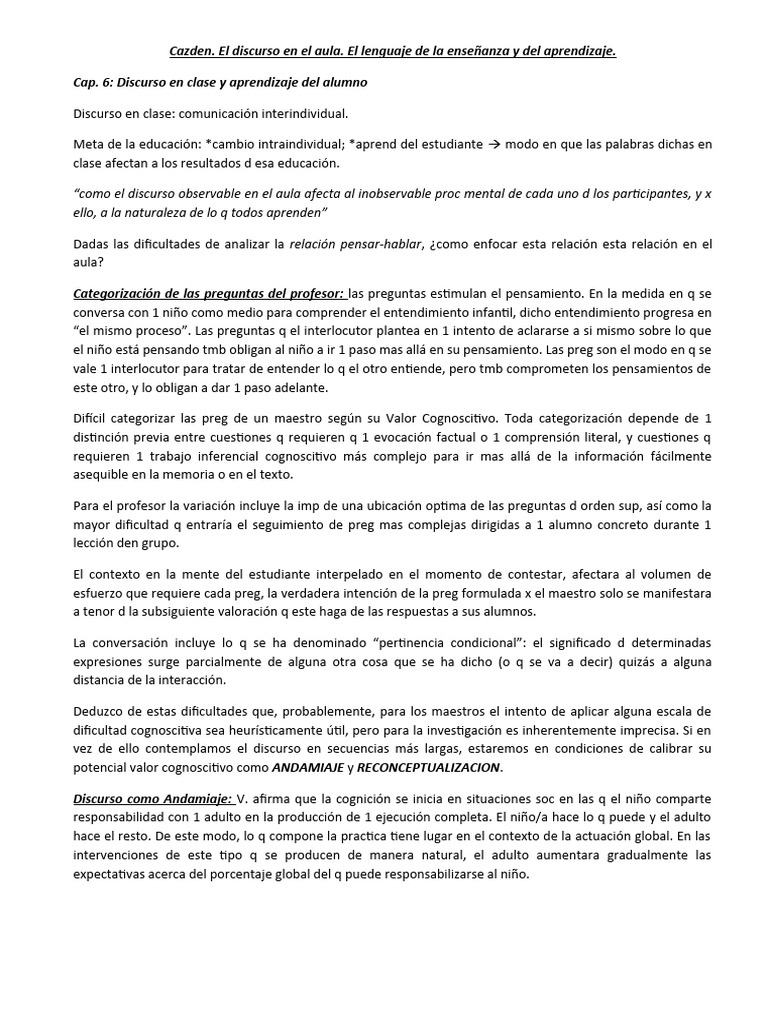 Discurso en El Aula TP 6 | PDF | Aprendizaje | Pensamiento