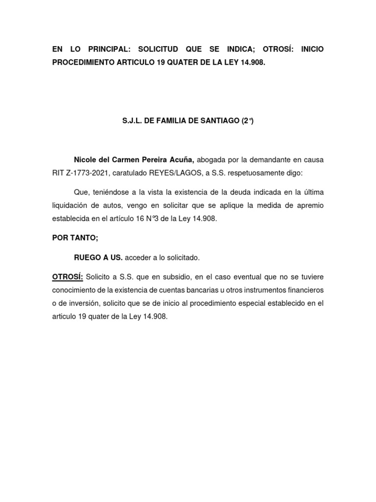 Procedimiento Art. 19 Quater Ley 14.908 | PDF