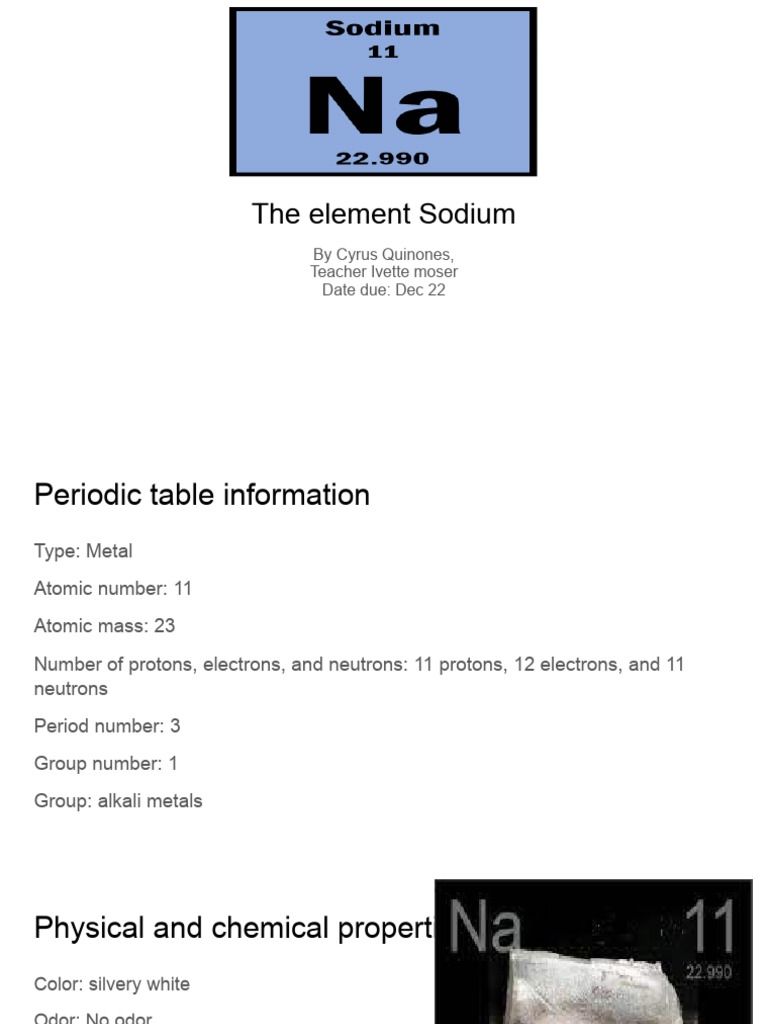 Sodium Element: Properties & Uses | PDF