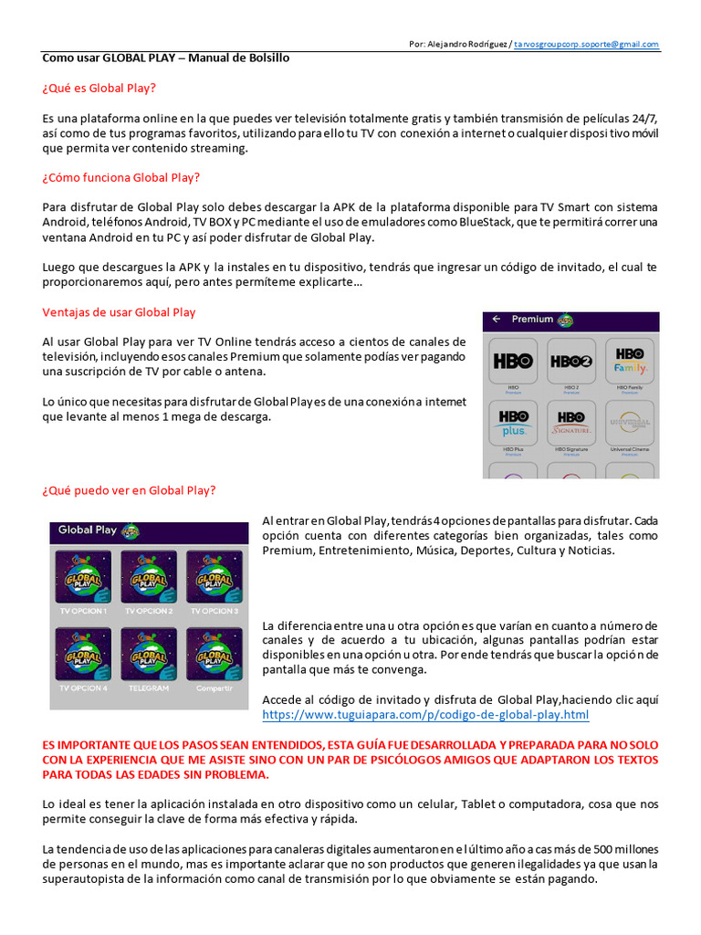 Como Usar GLOBAL PLAY | PDF | Televisión | Aplicación movil