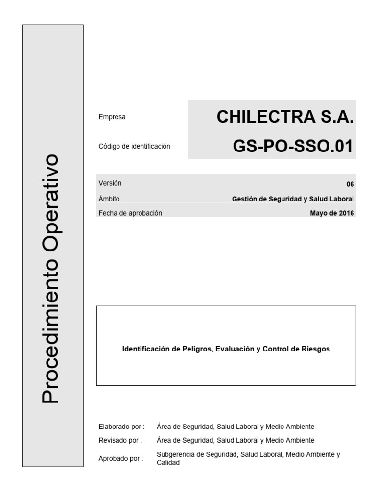 GS-PO-SSO 01 - Identificación de Peligros, Evaluación y Control de Riesgos | PDF | Seguridad y ...