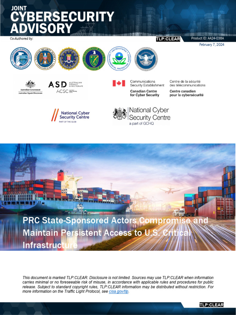 Aa24-038a Csa PRC State Sponsored Actors Compromise Us Critical Infrastructure 3 | PDF ...
