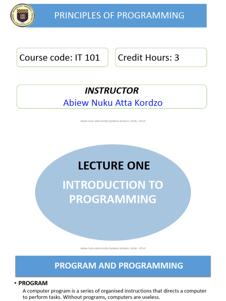 It 101 - Lecture 1 | PDF | Computer Programming | Programming