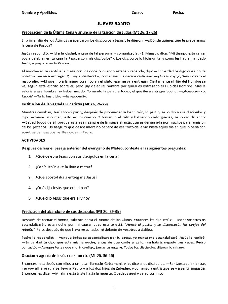 Jueves Santo | PDF | Jesús | Última cena