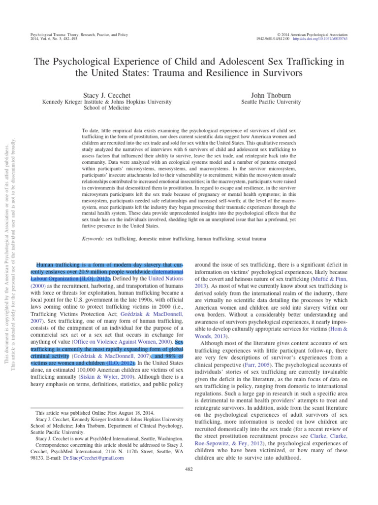 The Psychological Experience of Child and Adolescent Sex Trafficking in ...