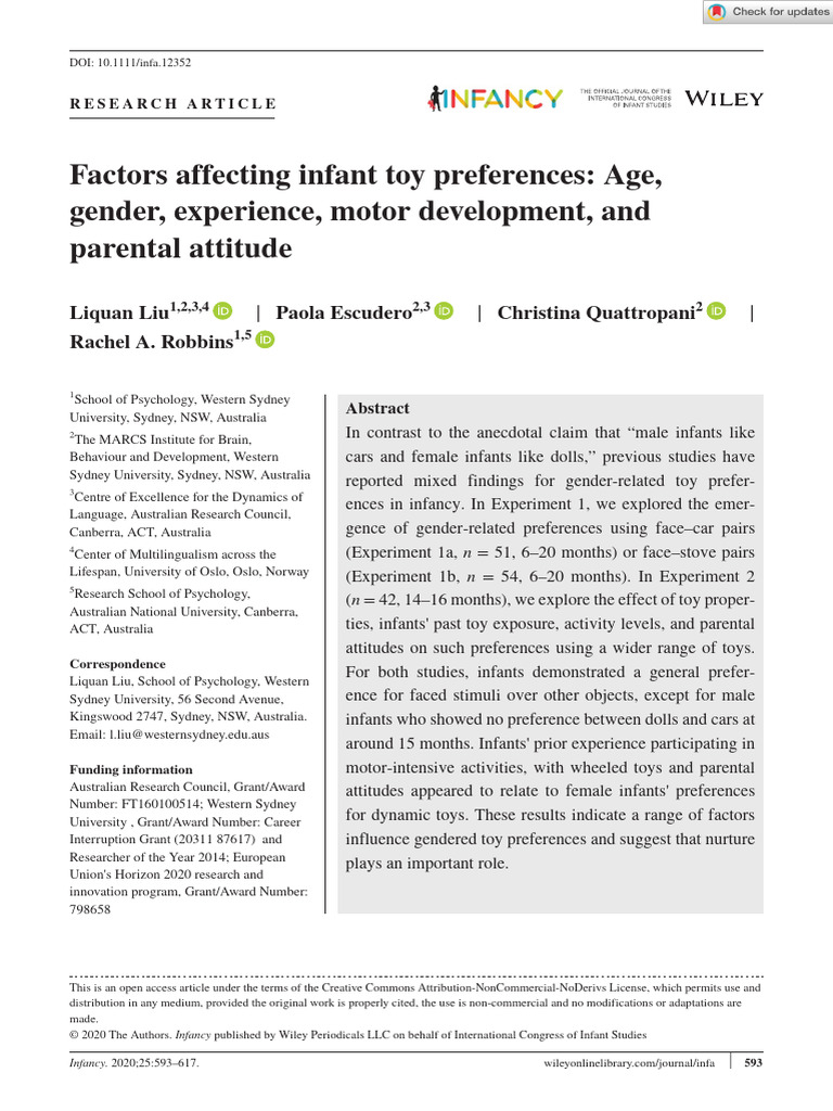 Liu Et Al (2020) - Factors Affecting Infant Toy Preferences. Age Gender ...