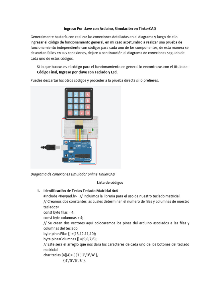 Ingreso Por Clave Con Arduino Tinkercad Pdf Ingeniería Informática 