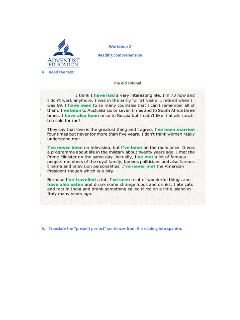 Workshop 2 Reading Comprehension: The Old Colonel | PDF | General Fiction