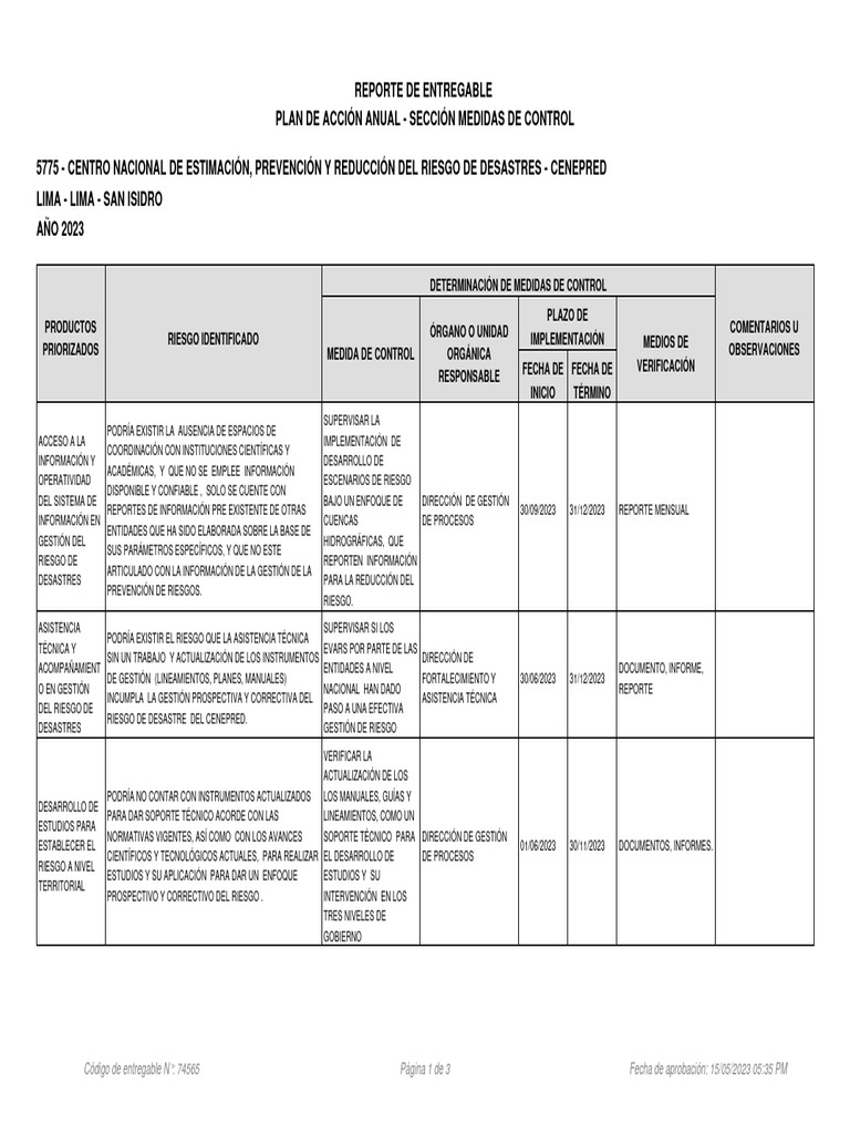 PLAN DE ACCION ANUAL - MEDIDAS DE CONTROL-2023 | PDF