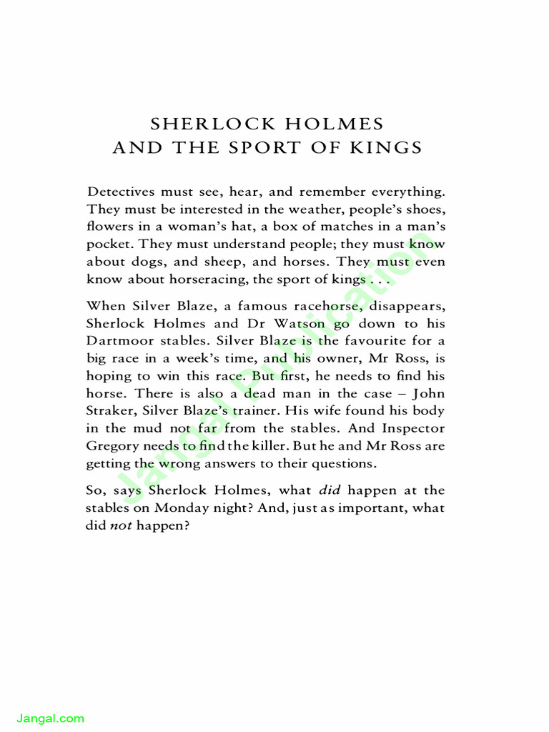 Sherlock Holmes and The Sport of Kings | PDF | The Adventure Of Silver ...