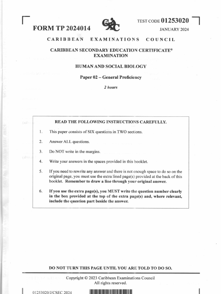 Csec HSB January 2024 p2 | PDF