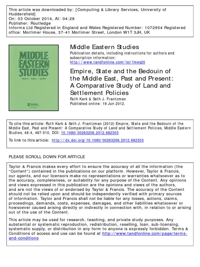 Middle Eastern Studies: To Cite This Article: Ruth Kark & Seth J ...