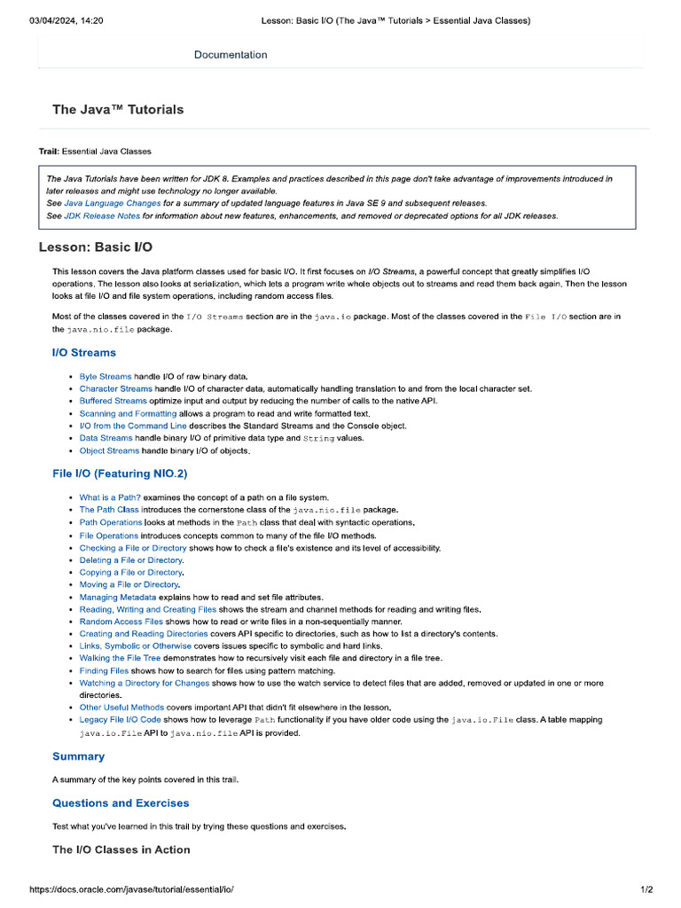 Java Tutorial - Basic IO | PDF