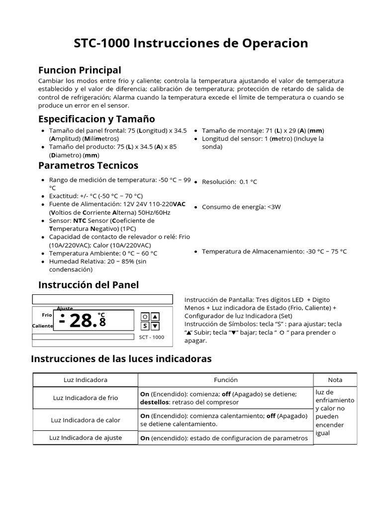 STC-1000 Instruccion de Operacion | PDF | Relé | Sensor