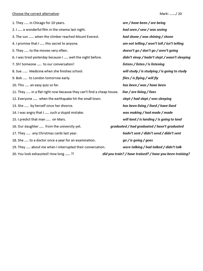 Tenses. Multiple Choice | PDF