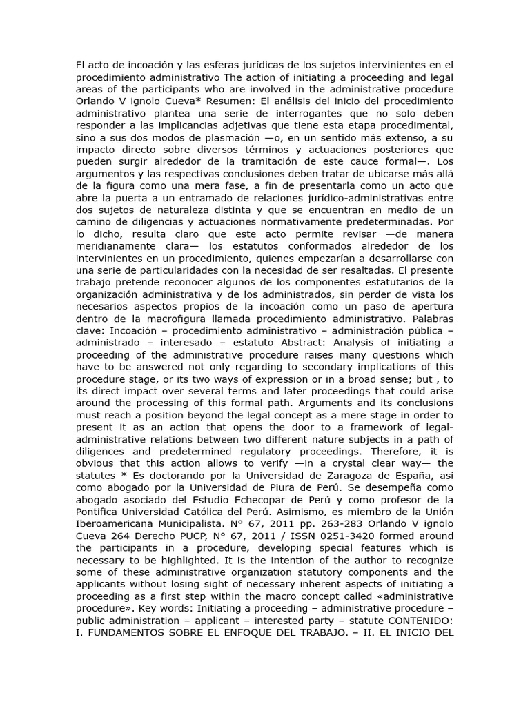 El Acto de Incoación y Las Esferas Jurídicas de Los Sujetos ...