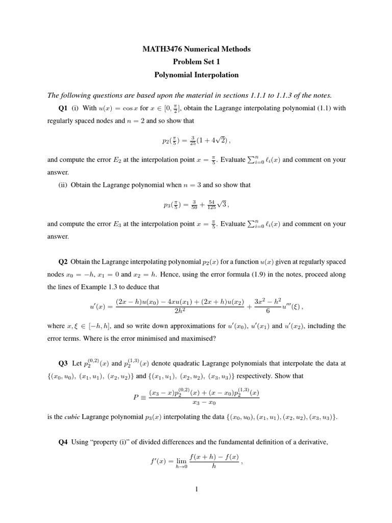 Problem 1 | PDF | Interpolation | Polynomial