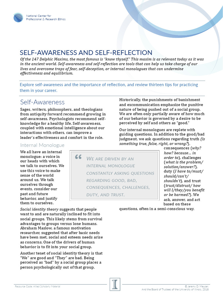 Self-Awareness & Reflection Guide | PDF | Thought | Self Awareness