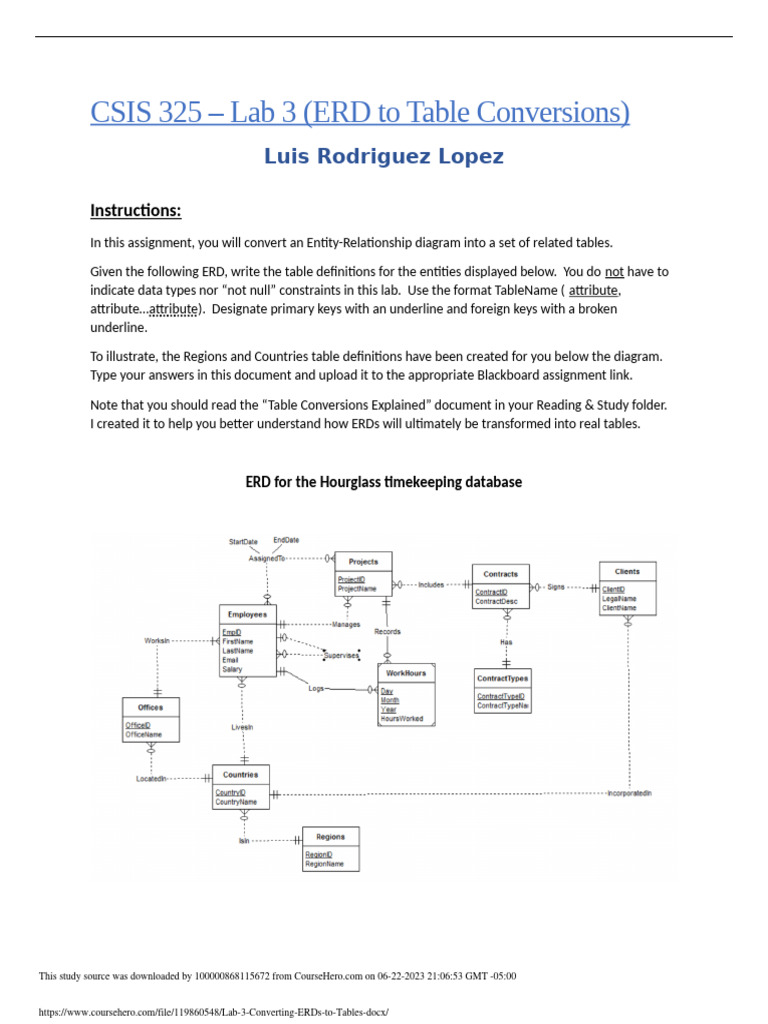 Lab 3 Converting ERDs To Tables | PDF | Computer Data | Data Model
