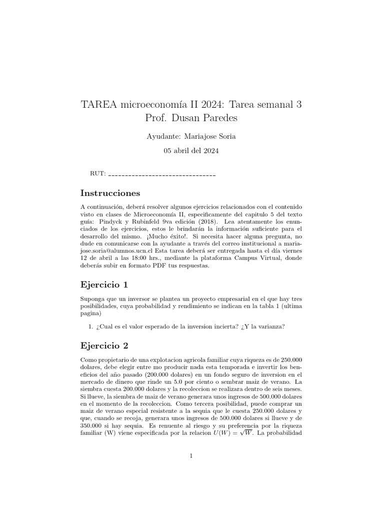 Tarea 3 Micro II S1 2024 | PDF | Economias