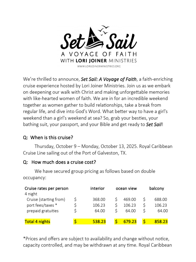 All Set Sail Cruise Details | PDF | Cruise Ship | Payments