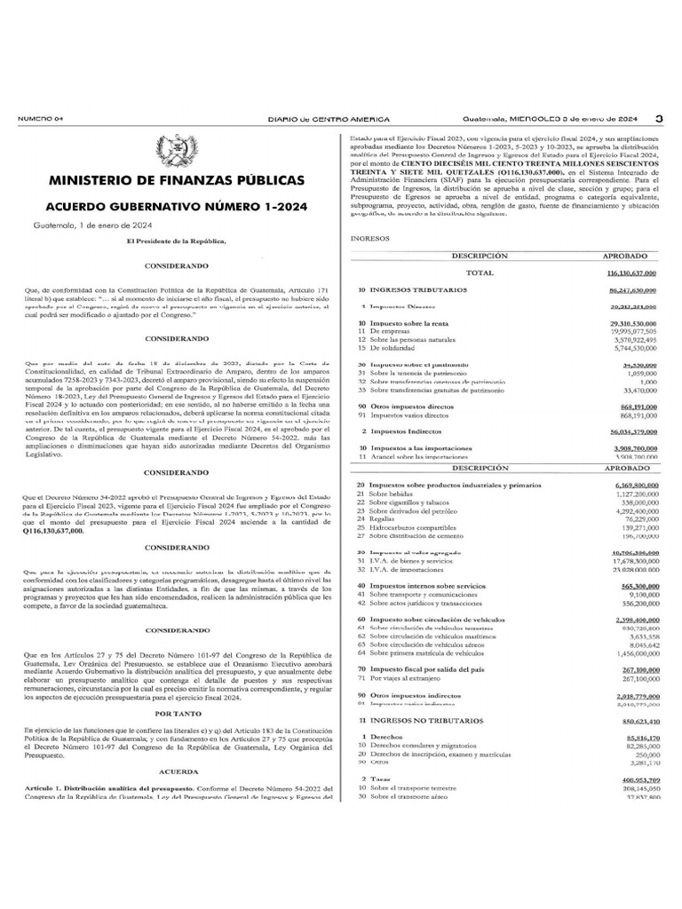 Acuerdo Gubernativo No. 1-2024 | PDF