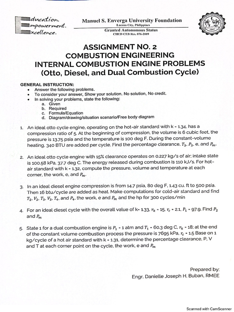 Assignment #2 (Internal Combustion Engine Problems) | PDF