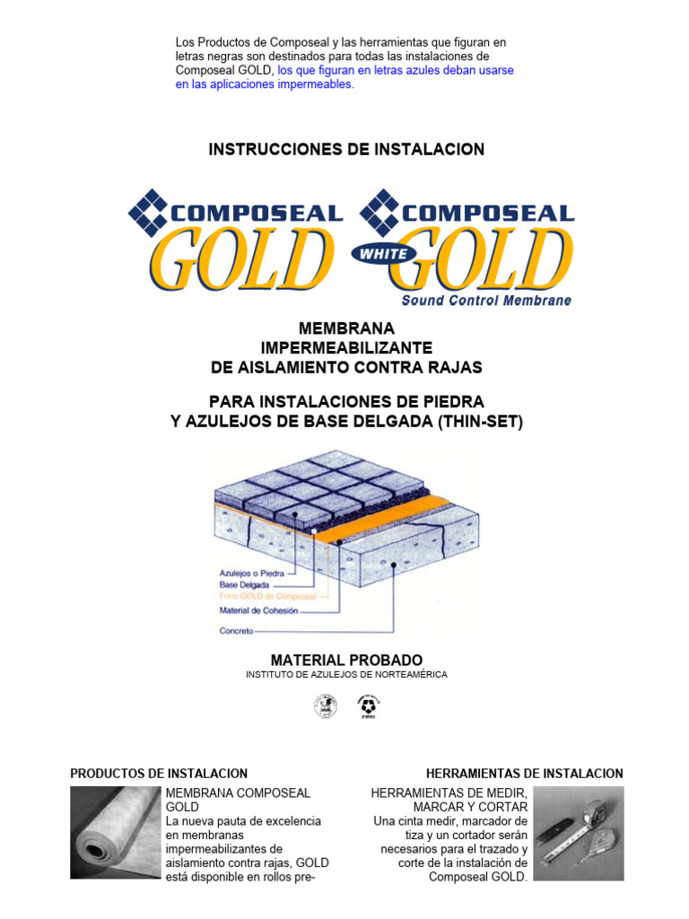 Composeal Gold Installation Spanish | PDF | Mortero (Albañilería ...