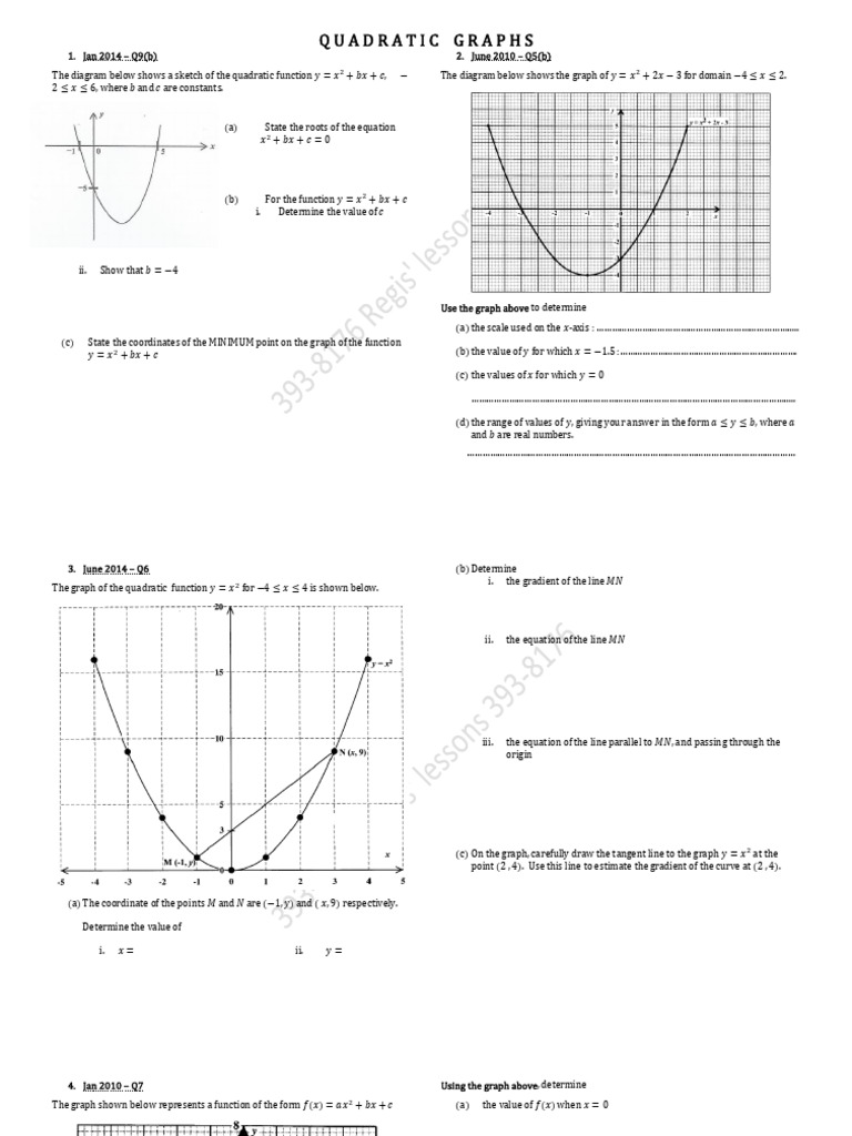 Quadratic Graphs | PDF | Function (Mathematics) | Gradient